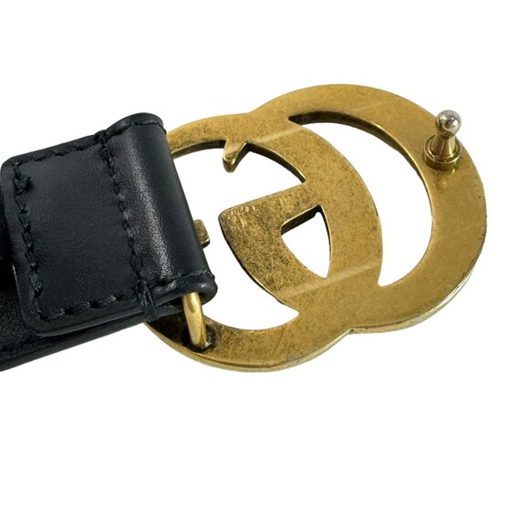 Gucci | Accessories | Gucci Double Gg Buckle Logo Black Leather Belt ...